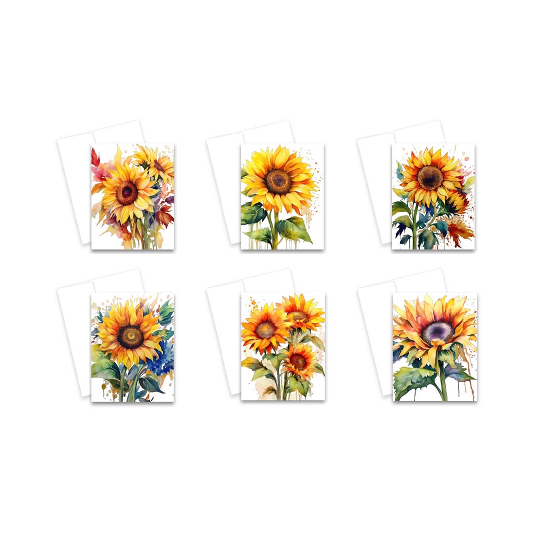 Sunflower Note Card Set Watercolor Cards Assorted Cards - Etsy