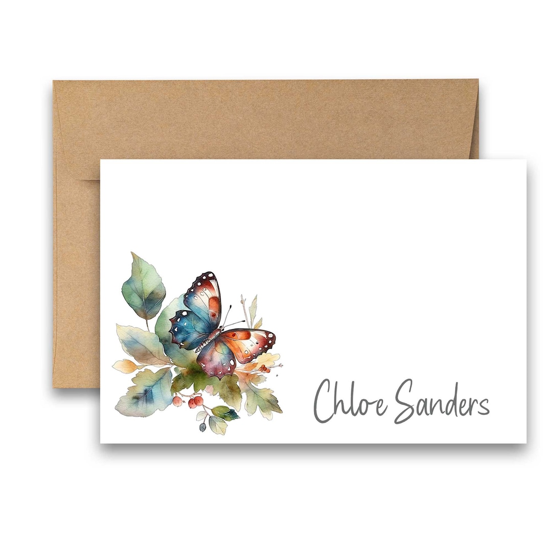 PERSONALIZED Flat Note Cards 4x6, Set of 12, Butterfly Notecard, Gift ...