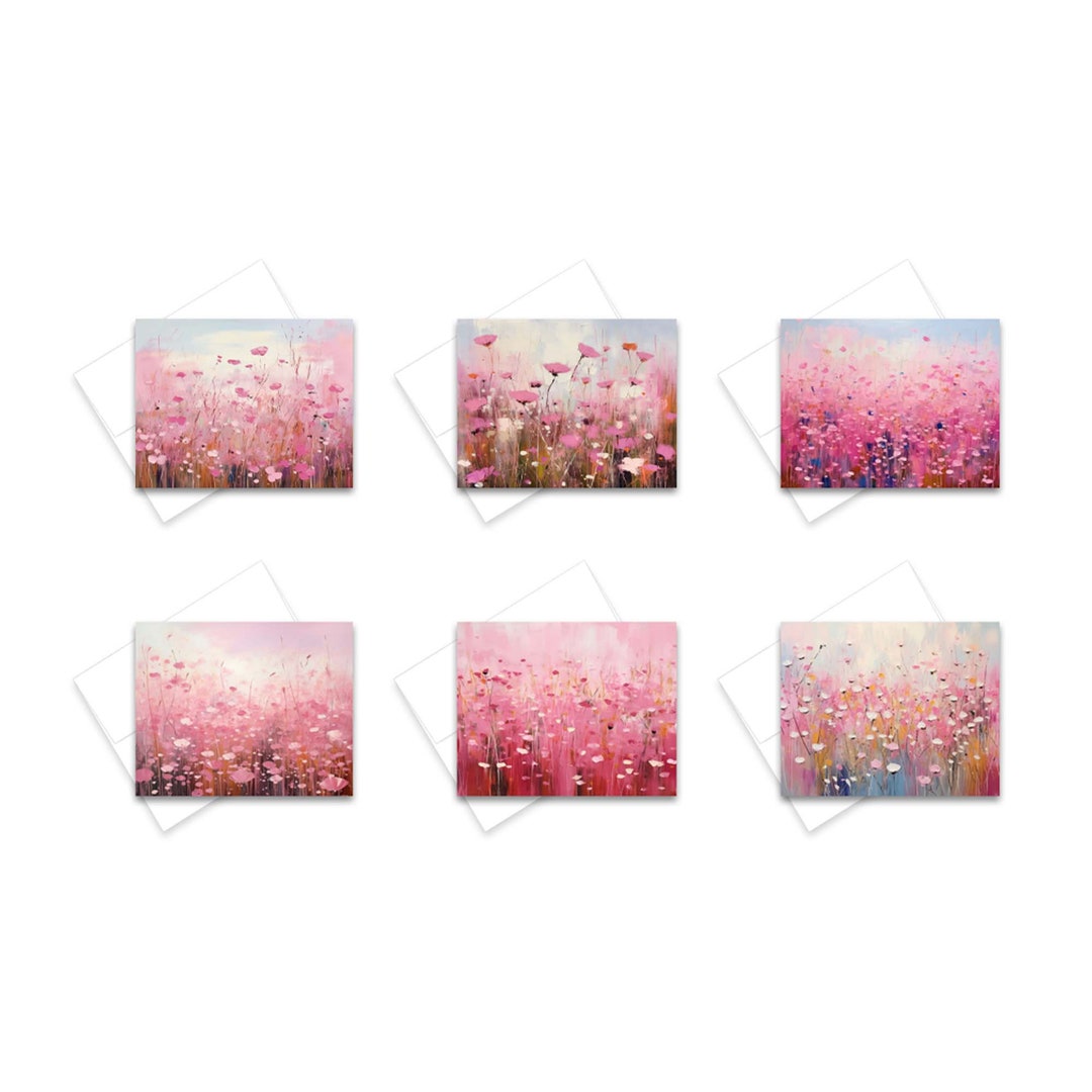 Pink Painted Wildflower Cards, Assorted Cards, Wild Flower Note Cards ...