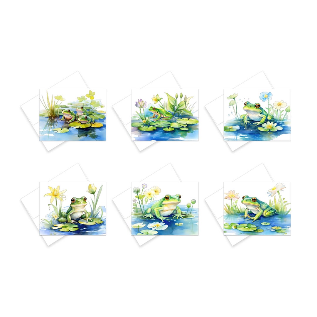 Assorted Greeting Cards, Lily Pond Frog Cards, Stationery Cards, Cute ...