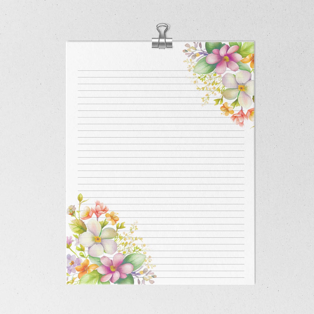 Stationery Paper Set - Watercolor Flower Bouquet, Set of 30, Stationery ...