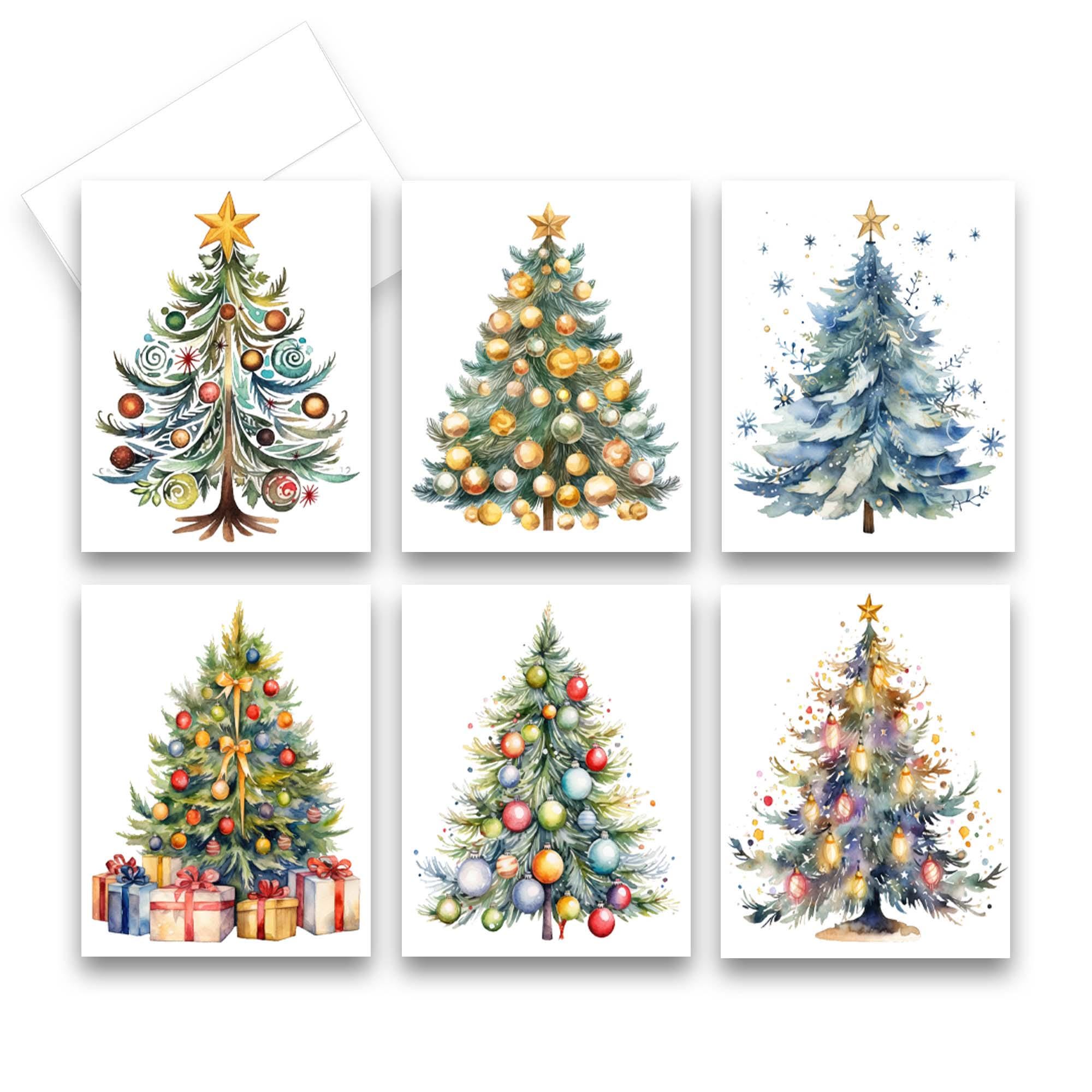 Christmas Tree Greeting Cards, Note Card Set, Christmas Cards, Blank ...