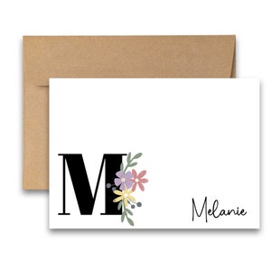 PERSONALIZED Flat Note Card, 5x7 Notecard, Set of 12, Monogram Notecard ...