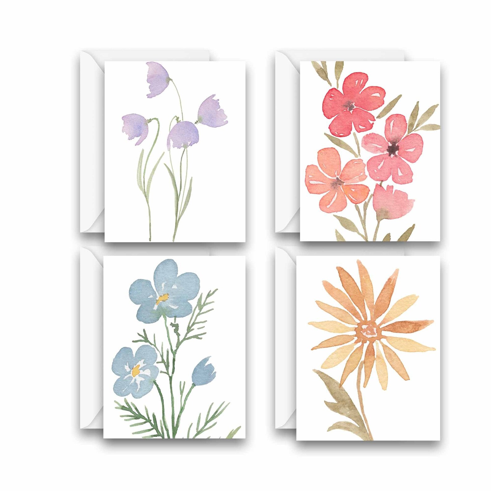Assorted Watercolor Flower Greeting Card Set - Notecards, Assorted ...