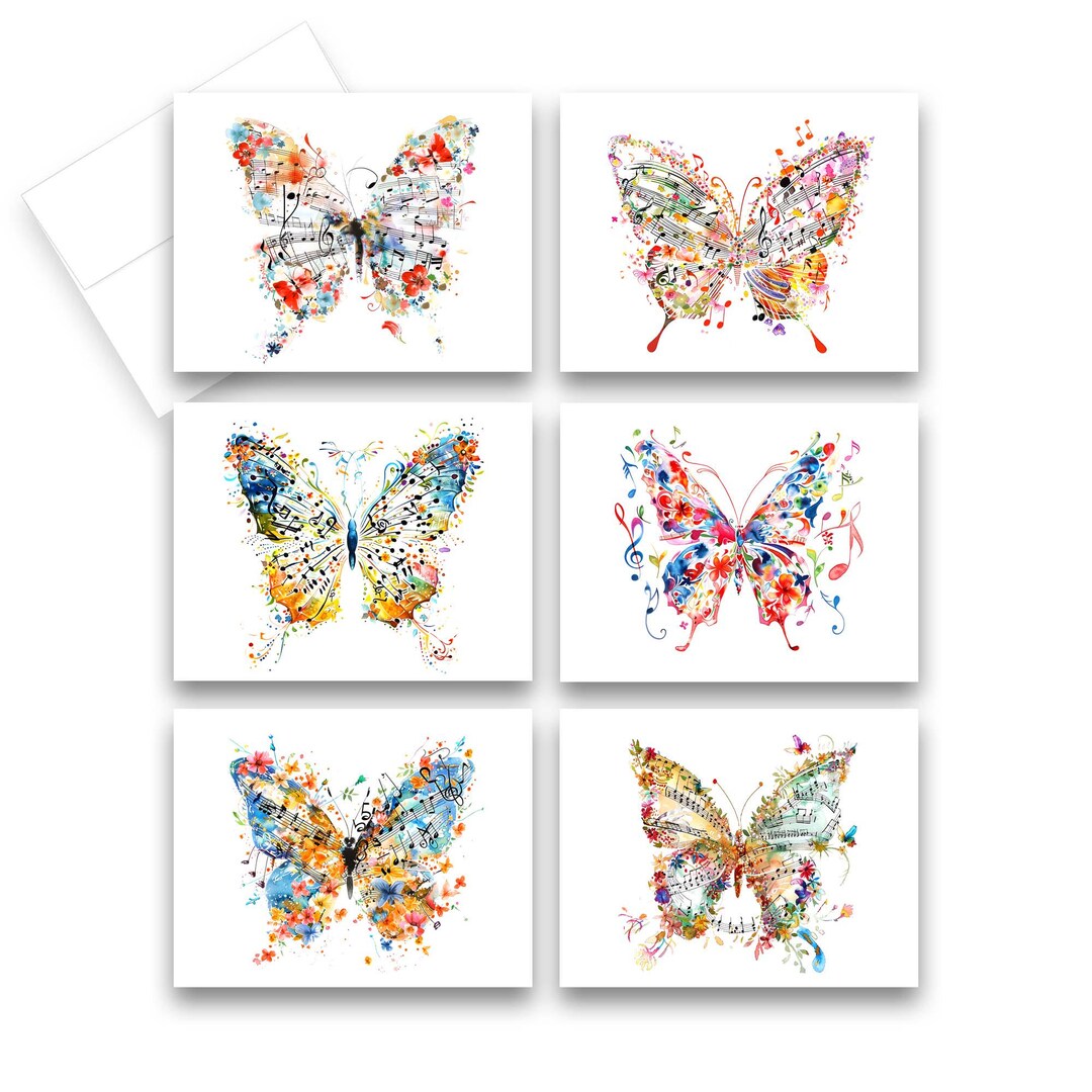 Watercolor Butterfly Note Card Set: Musical Art, All Occasion - Etsy