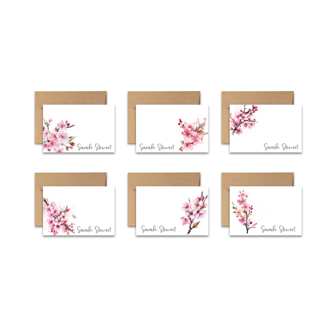 Personalized Note Cards 4x6, Assorted Cards, Cherry Blossom Card Set ...