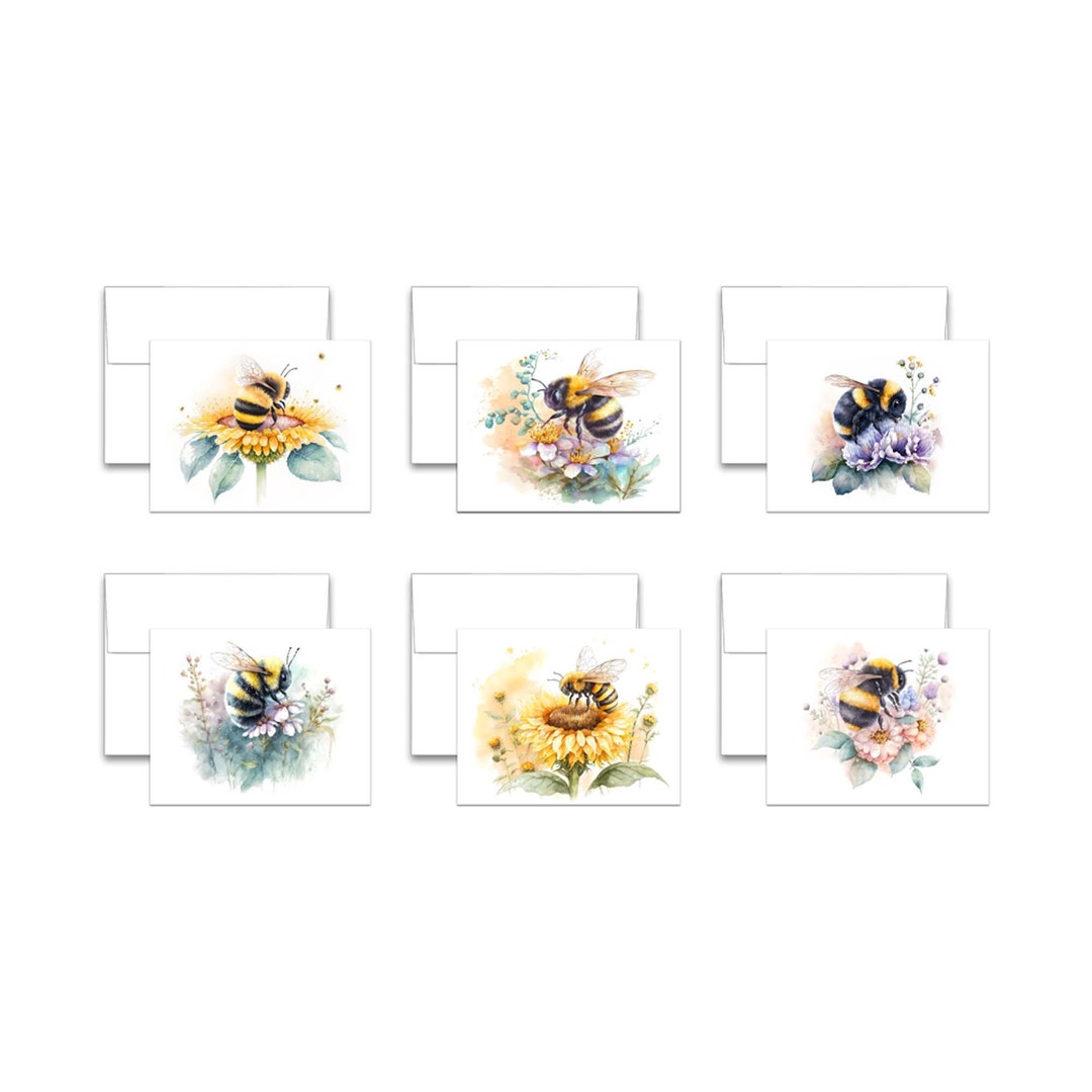 Assorted Cards, Bumble Bee Cards, Set of Blank Note Cards, Flower ...