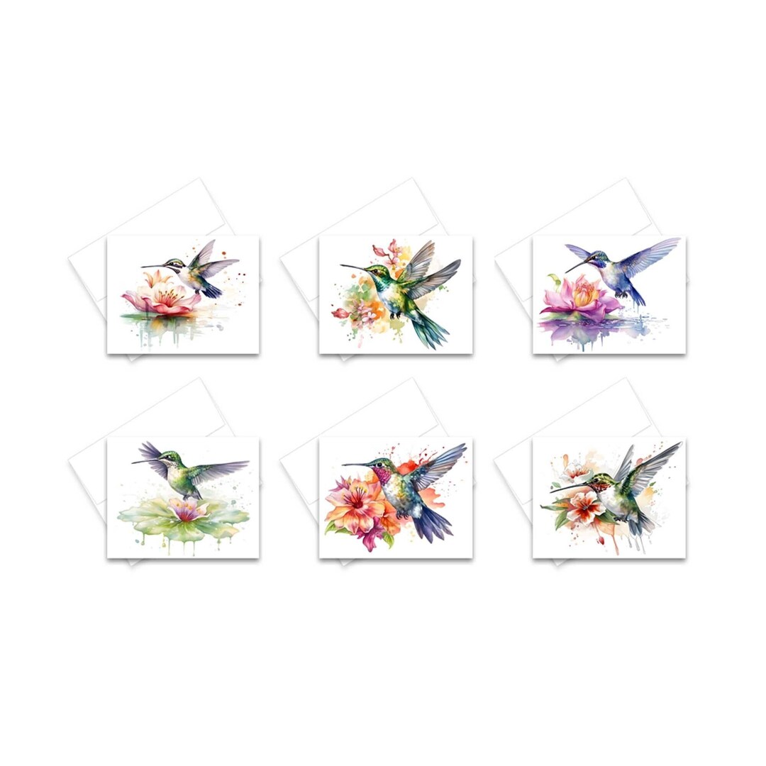 NOTE CARDS, Assorted Hummingbird Greeting Cards, Stationery Set, Blank ...