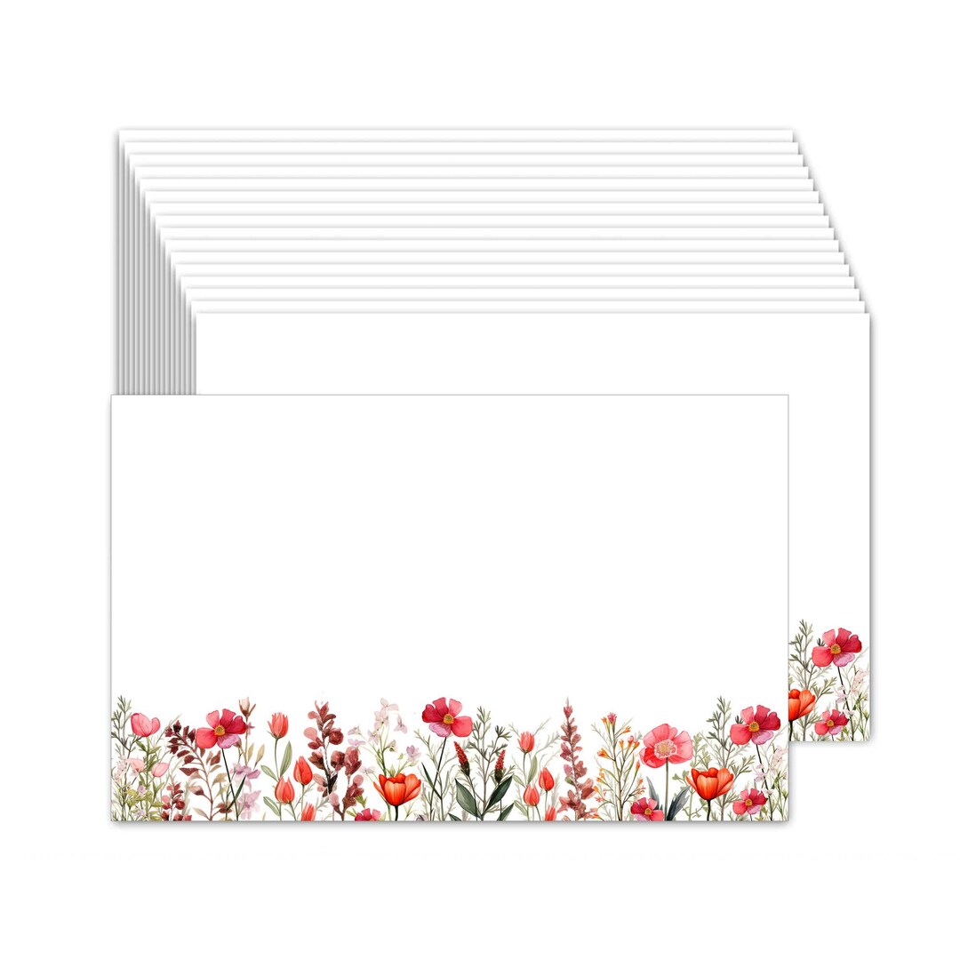 Red Wildflower Little Note Index Cards, 4"x 6" Set of 25, School ...
