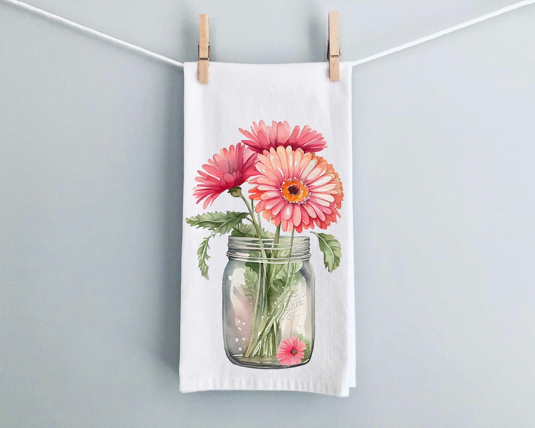 Gerbera Daisy Kitchen Towel, Flour Sack Towel, Dish Towel, Tea Towel ...