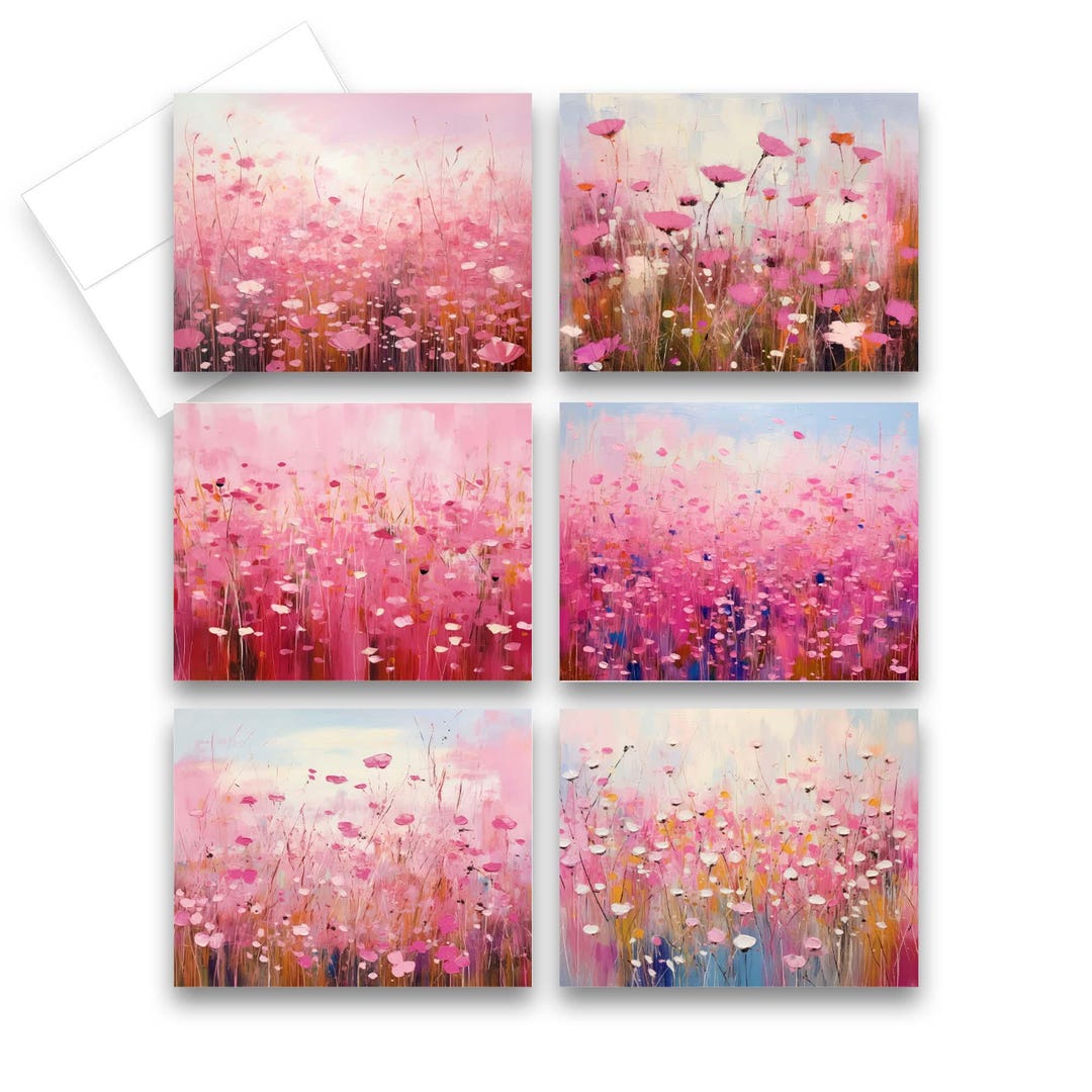 Pink Painted Wildflower Cards, Assorted Cards, Wild Flower Note Cards ...