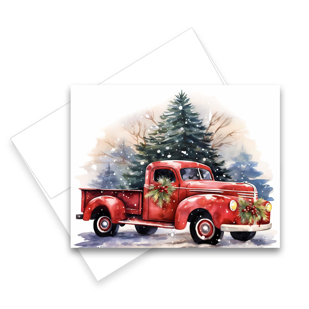 Christmas Truck Greeting Cards, Note Card Set, Christmas Cards, Blank ...
