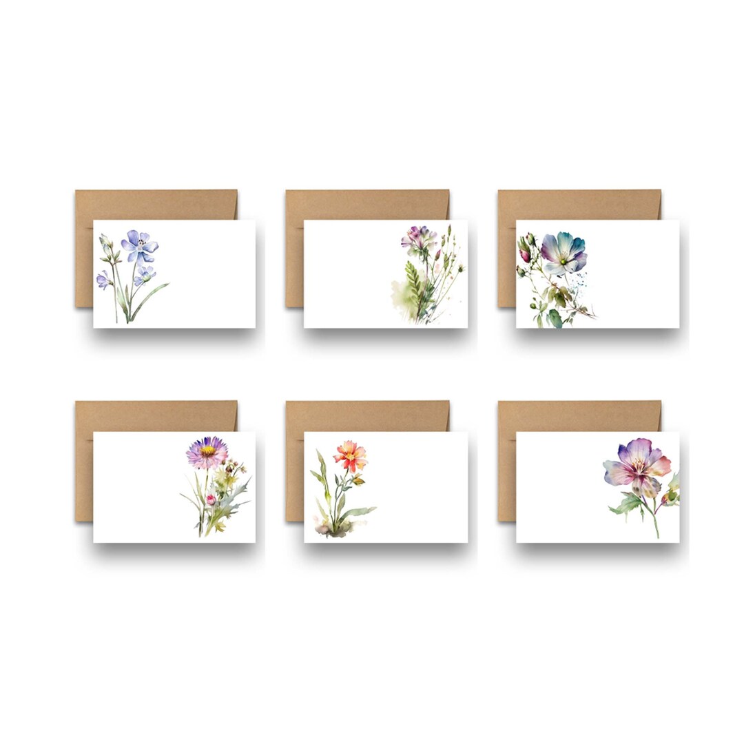 Assorted FLAT Notecards, Set of 12, Simple Flower Note Cards, Blank on ...