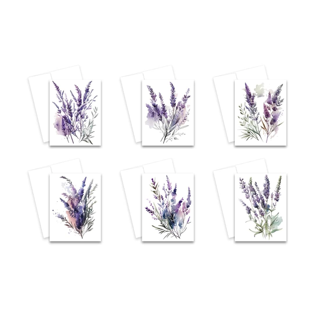 Lavender Note Card Set, Watercolor Greeting Cards, Assorted Cards With ...