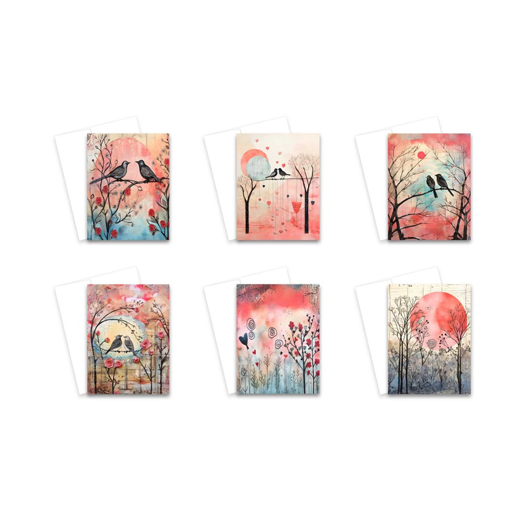 Love Birds Cards, Assorted Cards, Set of Blank Note Cards, Greeting ...