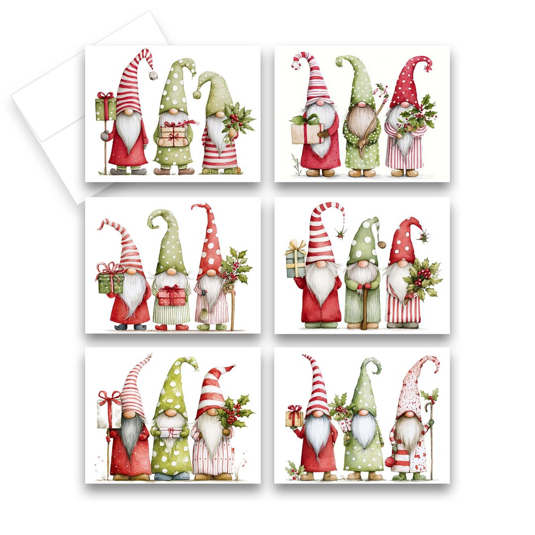 Christmas Gnome Greeting Cards, Blank Inside, Christmas Cards, Assorted ...