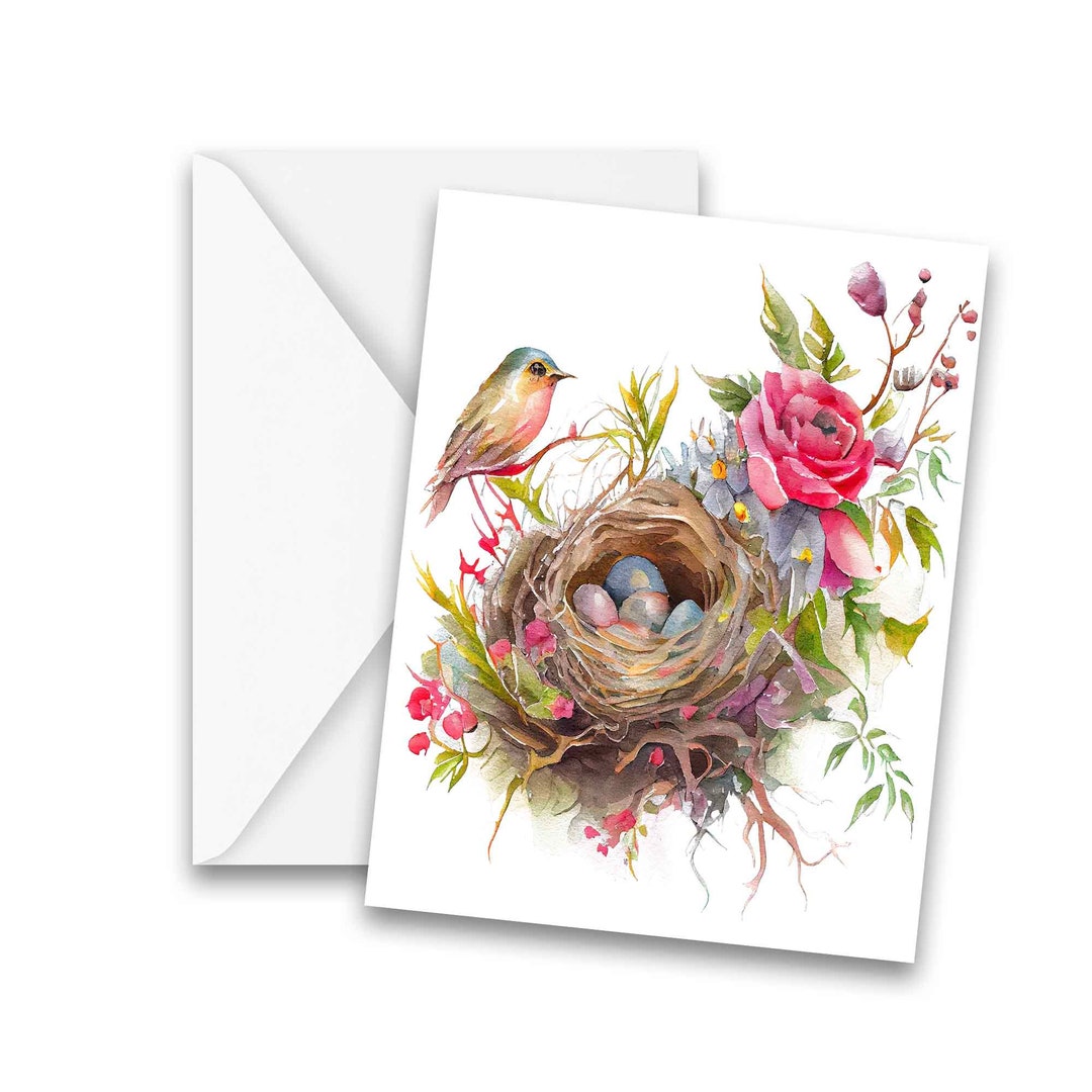 Note Card Set, Watercolor Bird Nest Greeting Cards Cards With Birds ...