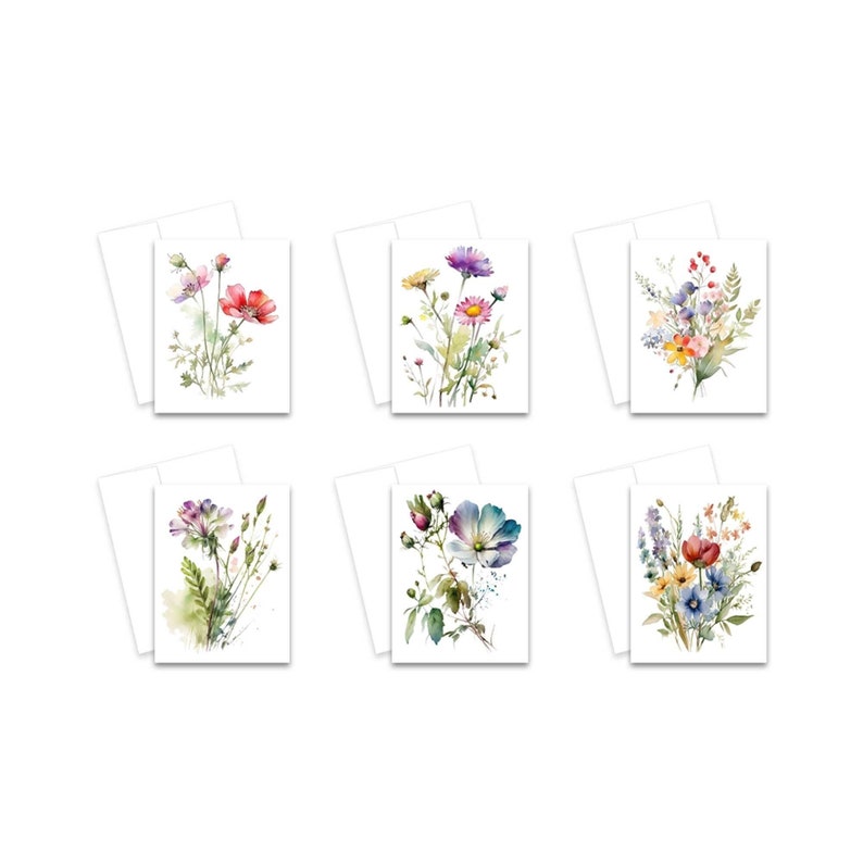 Note Card Set, Assorted Wild Flower Greeting Cards, Floral Stationery ...