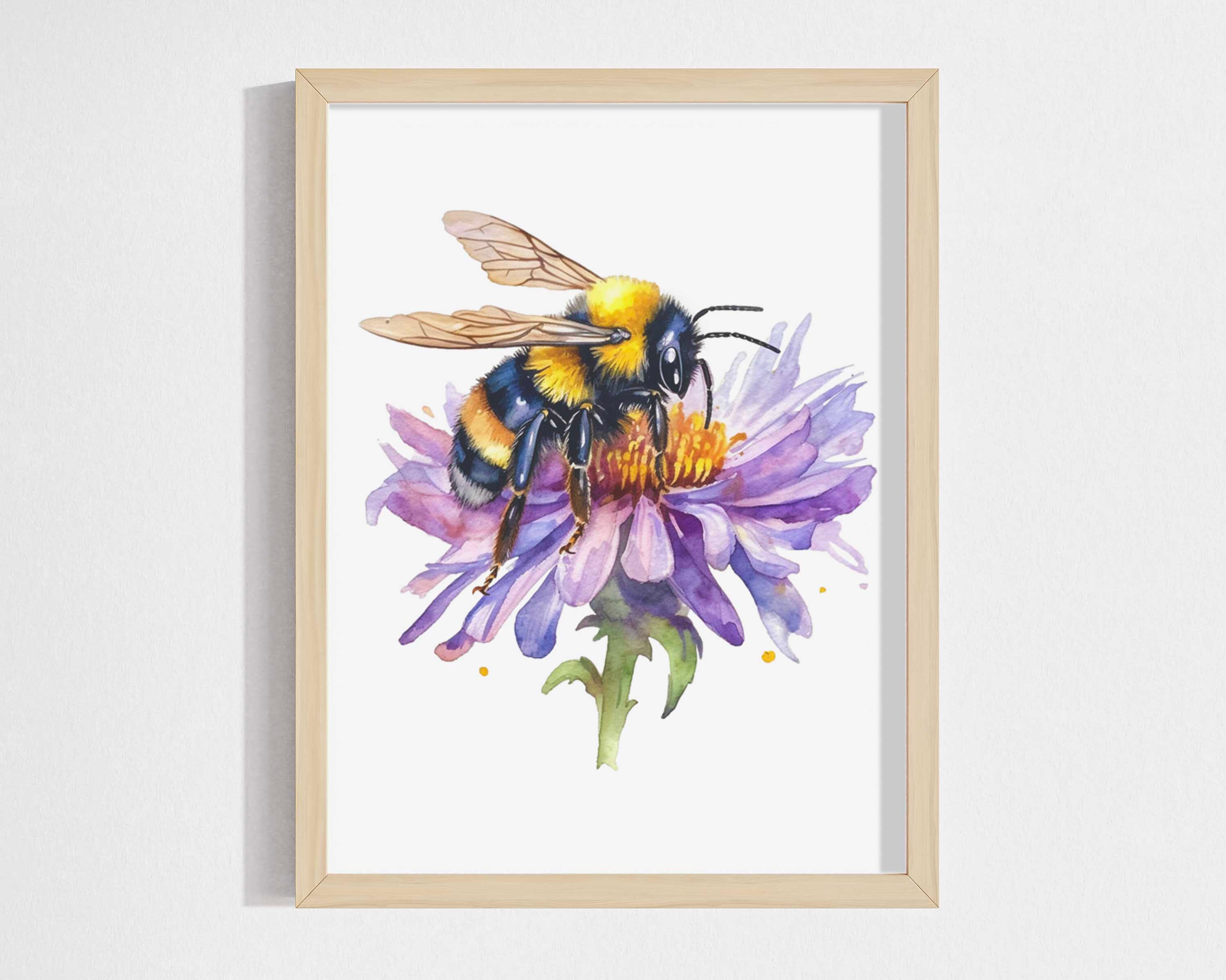 Honey Bee Print Set of 3, Floral Wall Art, Watercolor Botanical Print ...