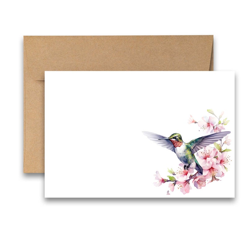 Assorted FLAT Notecards, Hummingbird Note Cards, Set of 12, Blank on ...
