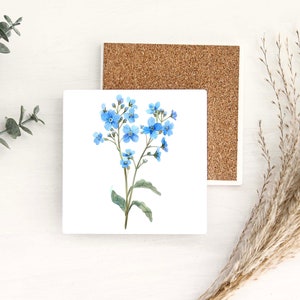 Forget Me Not Coasters, Set of 4, Ceramic Tile Coaster, Drink Coaster ...