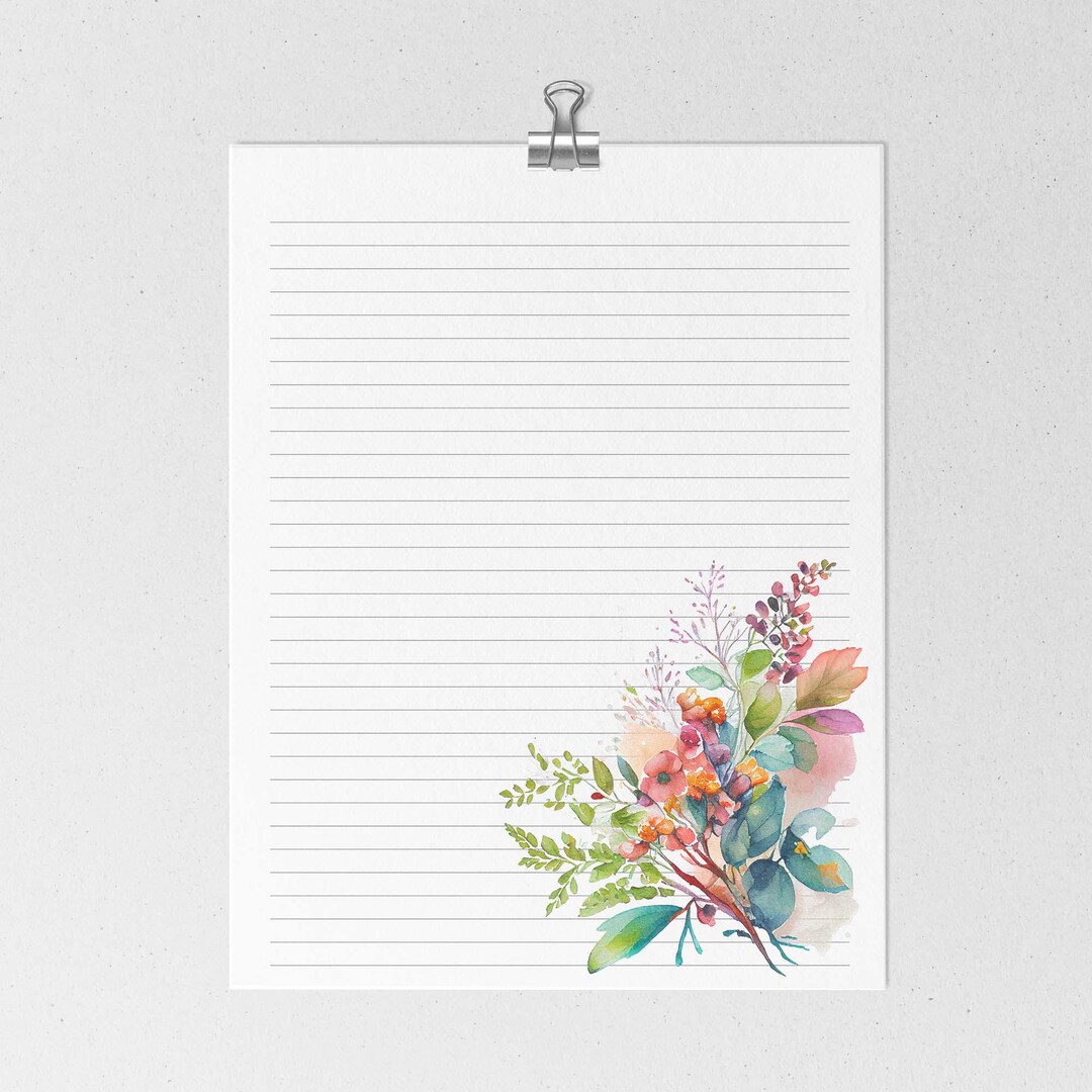 Stationery Paper Set - Watercolor Floral Bouquet, Set of 30, Stationery ...