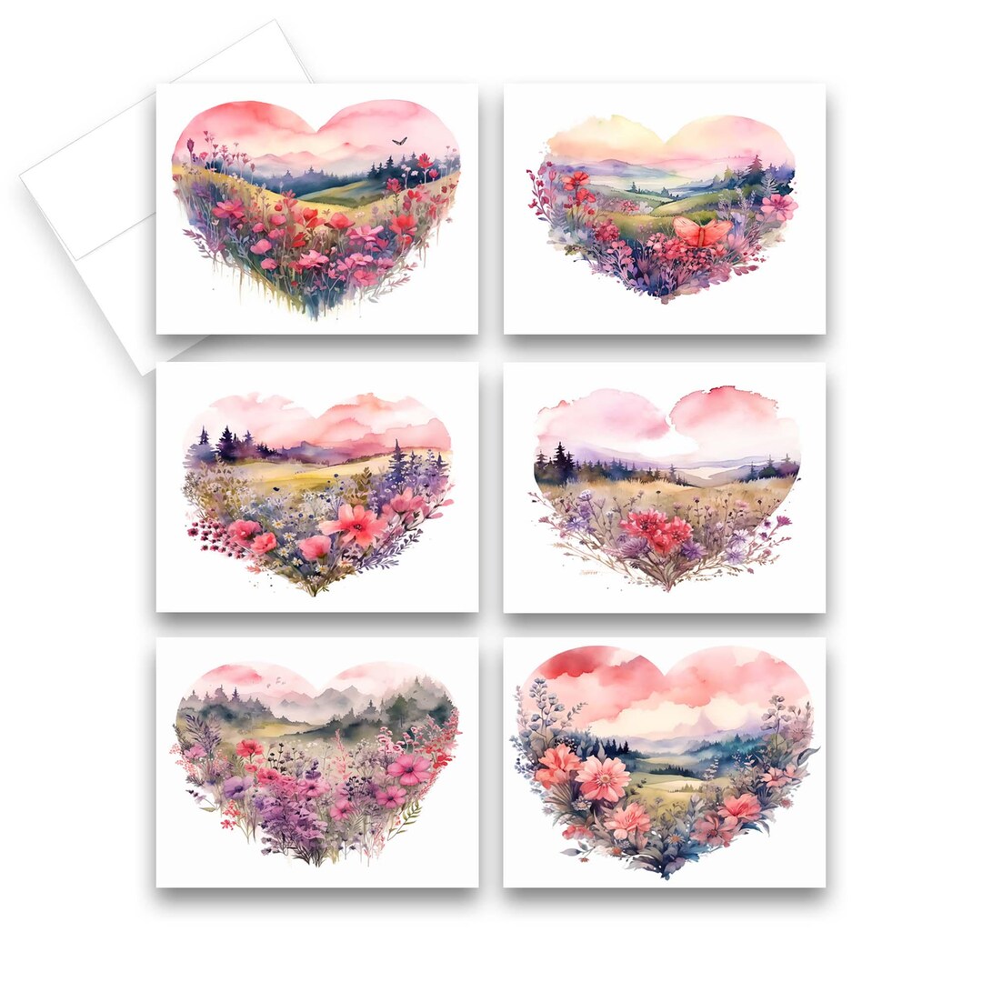 Wildflower Hearts Assorted Cards, Watercolor Cards, Blank Note Cards ...