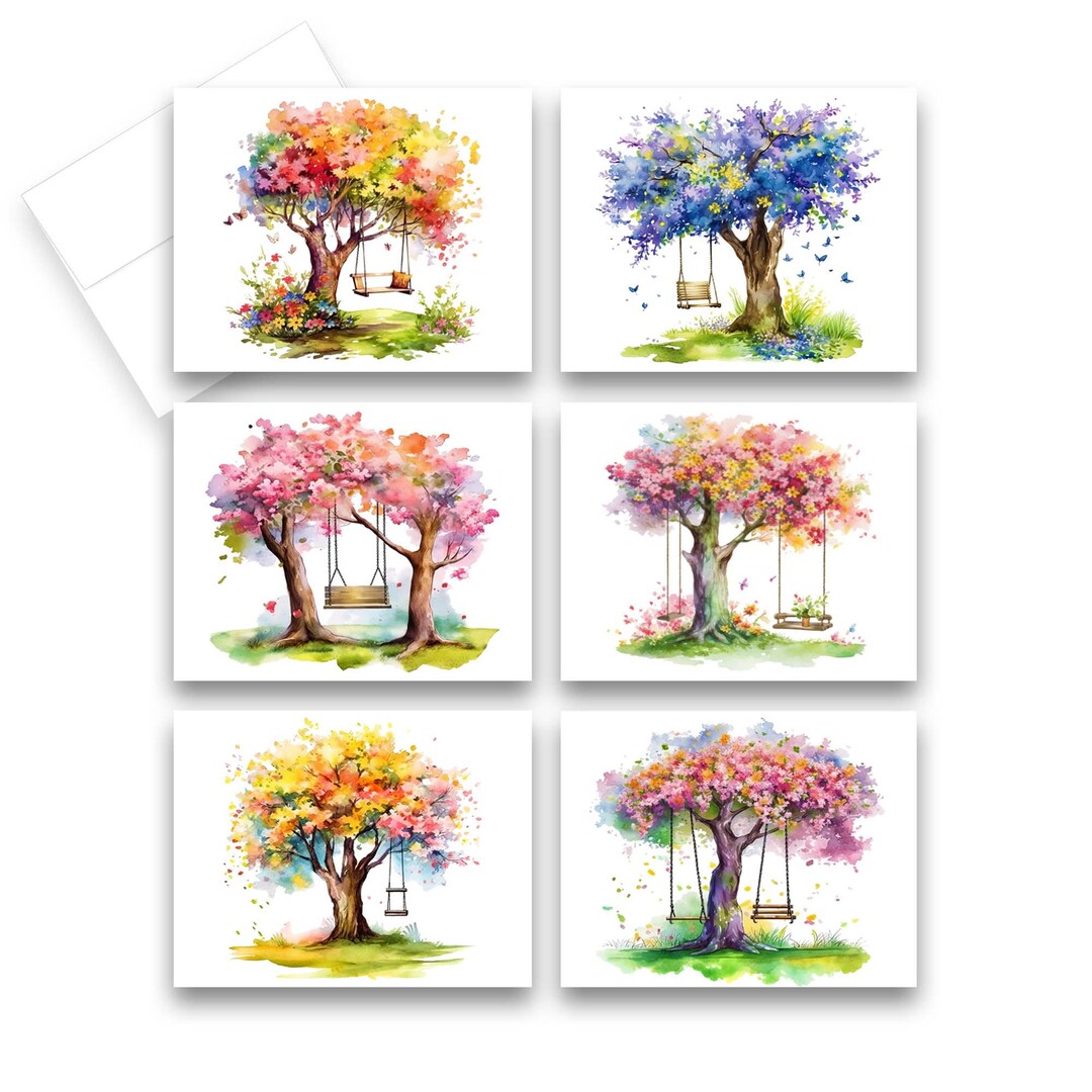 Spring Tree Watercolor Cards: Assorted Blank Note Card Set - Etsy