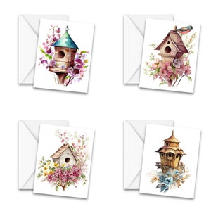 Note Card Set, Assorted Watercolor Birdhouse Greeting Card Set, Wildflower Cards, Blank Notecard ...
