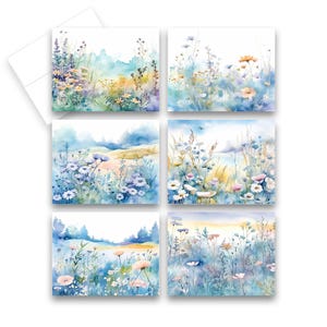 Watercolor Daisy Meadow Notecard Set, Assorted Cards, Daisy Flower Note ...
