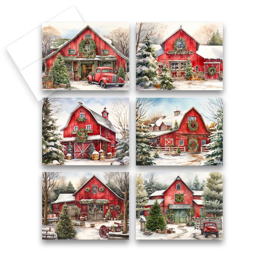 Christmas Barn Greeting Cards, Note Card Set, Christmas Greeting Cards ...