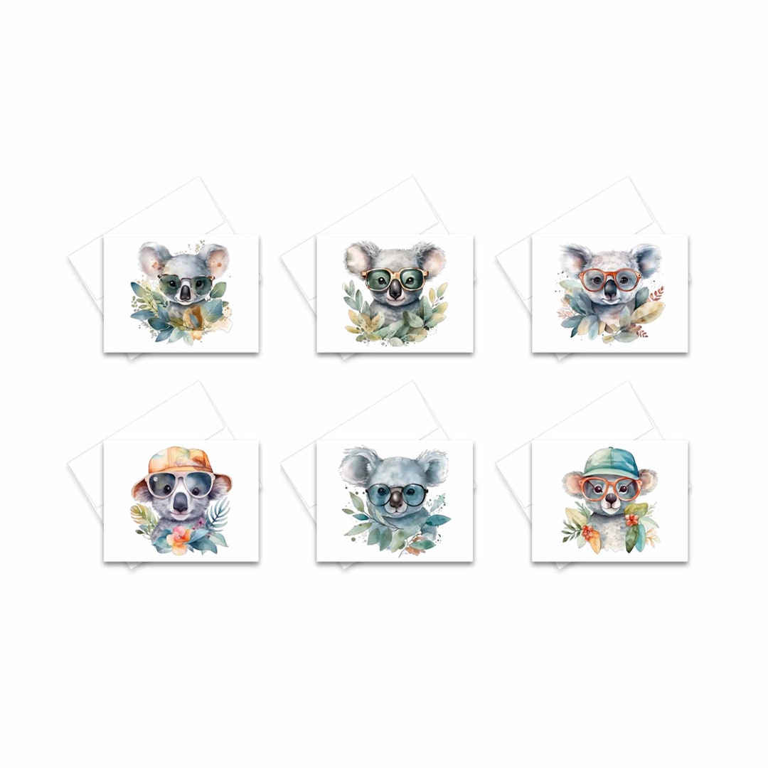 Assorted Cards, Koala Cards, Set of Blank Note Cards, Animal Note Cards ...