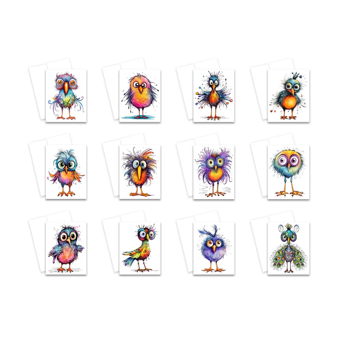 Assorted Funny Bird Greeting Card Set, Funny Animal Cards, Blank ...