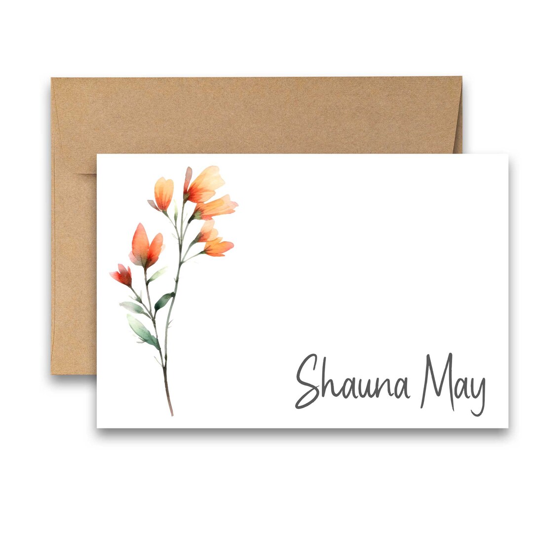 PERSONALIZED Note Cards 4x6, Watercolor Flower Notecard, Greeting Card ...