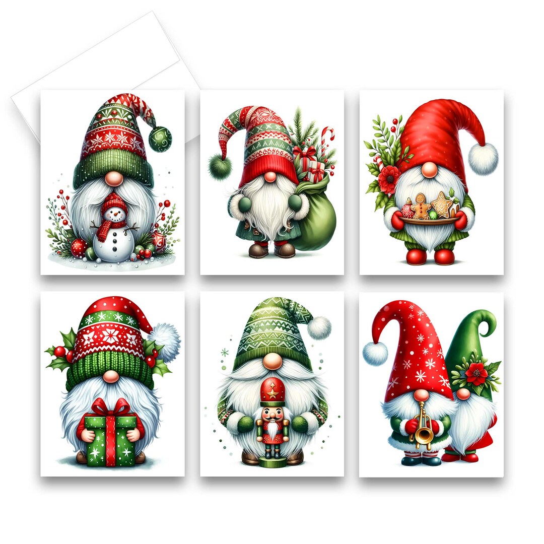 Christmas Gnome Greeting Cards, Note Card Set, Christmas Cards, Blank ...