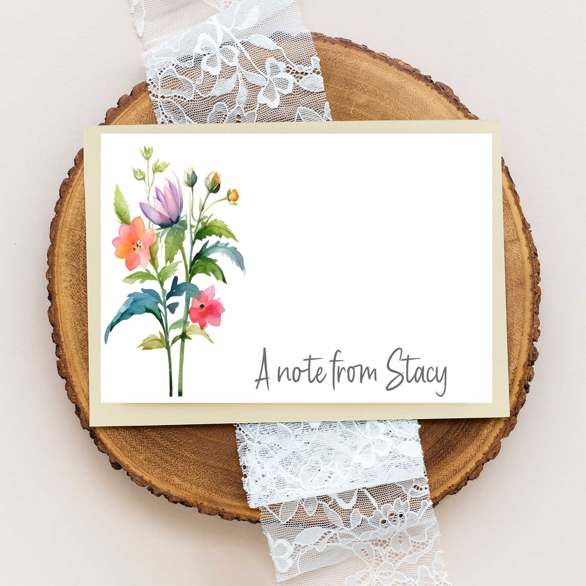PERSONALIZED Flat Notecards 4x6, Watercolor Flower Card, Greeting Card ...