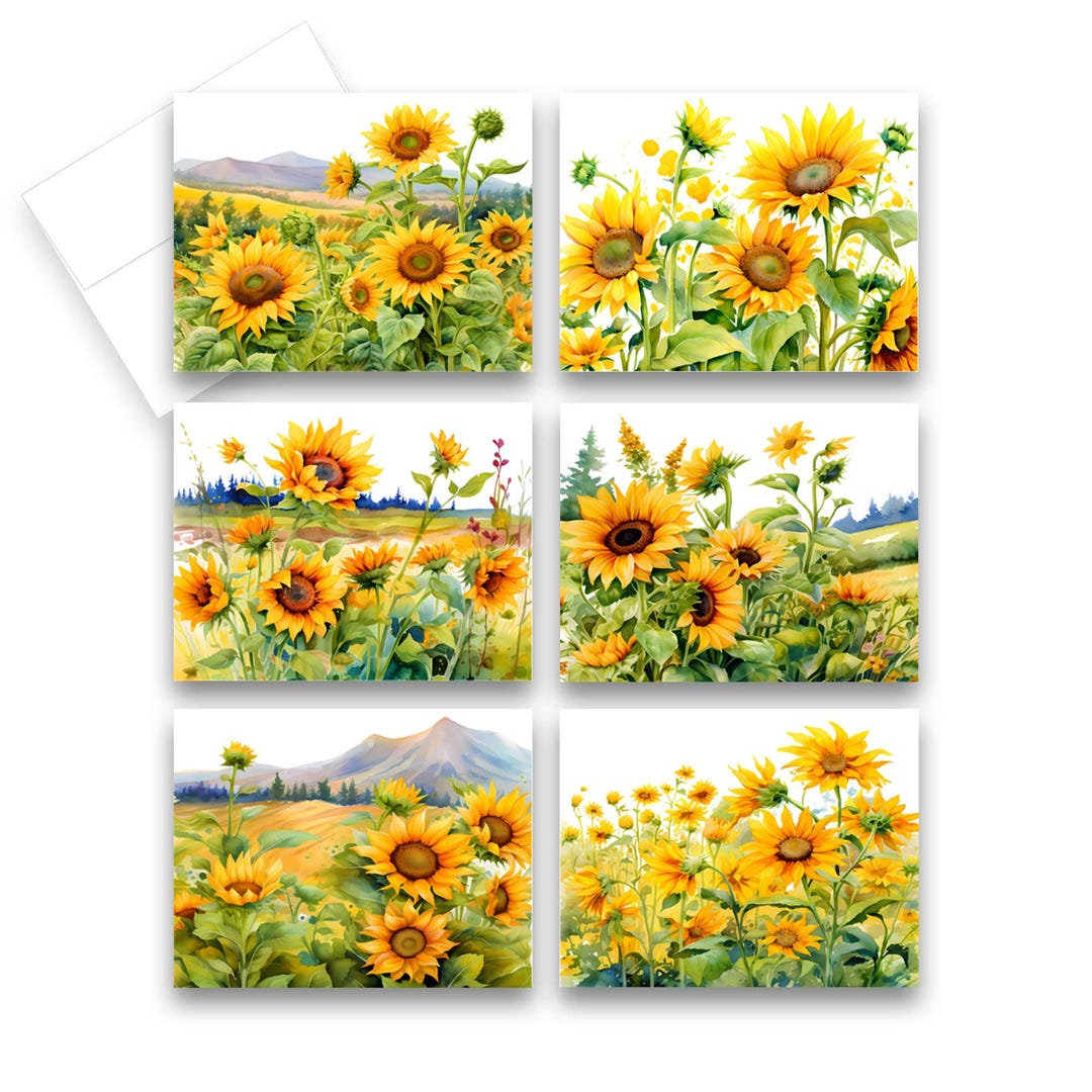 Sunflower Note Card Set, Watercolor Cards, Assorted Cards, Watercolor ...