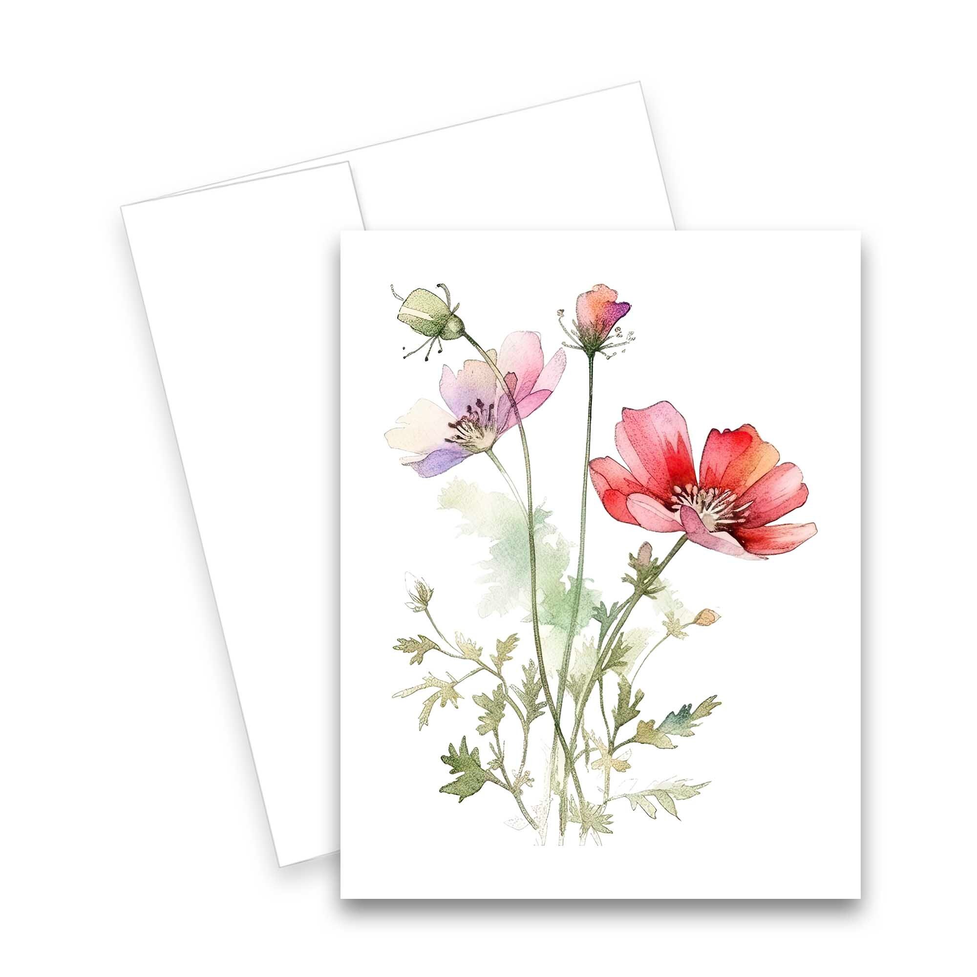 Note Card Set, Assorted Wild Flower Greeting Cards, Floral Stationery ...
