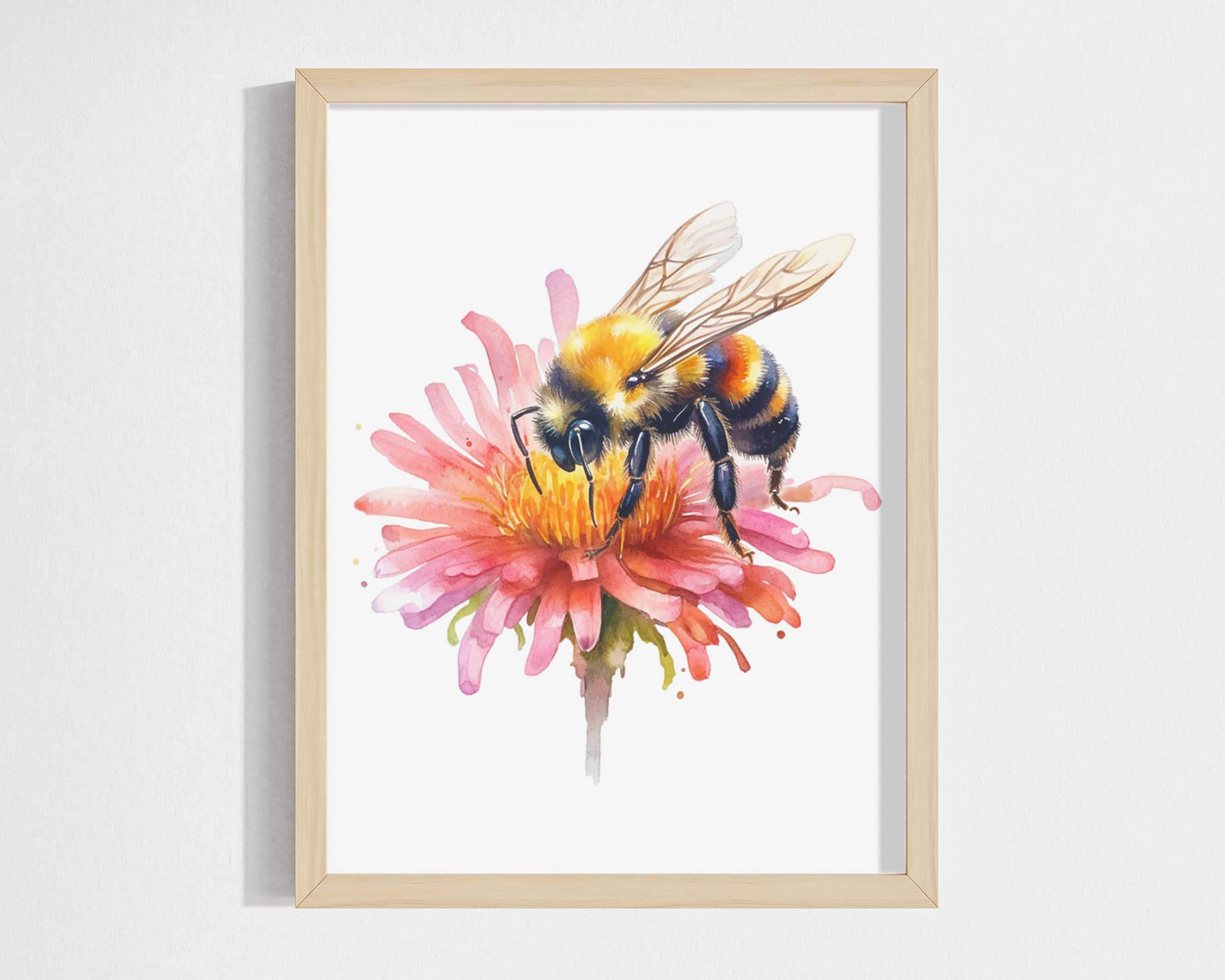 Honey Bee Print Set of 3, Floral Wall Art, Watercolor Botanical Print ...