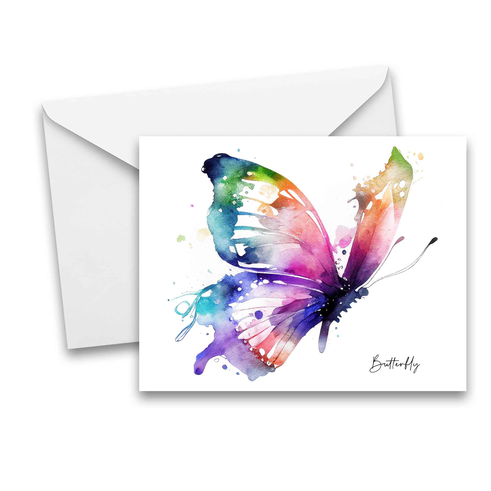 Assorted Watercolor Butterfly Greeting Card Set, Stationery, Notecards ...