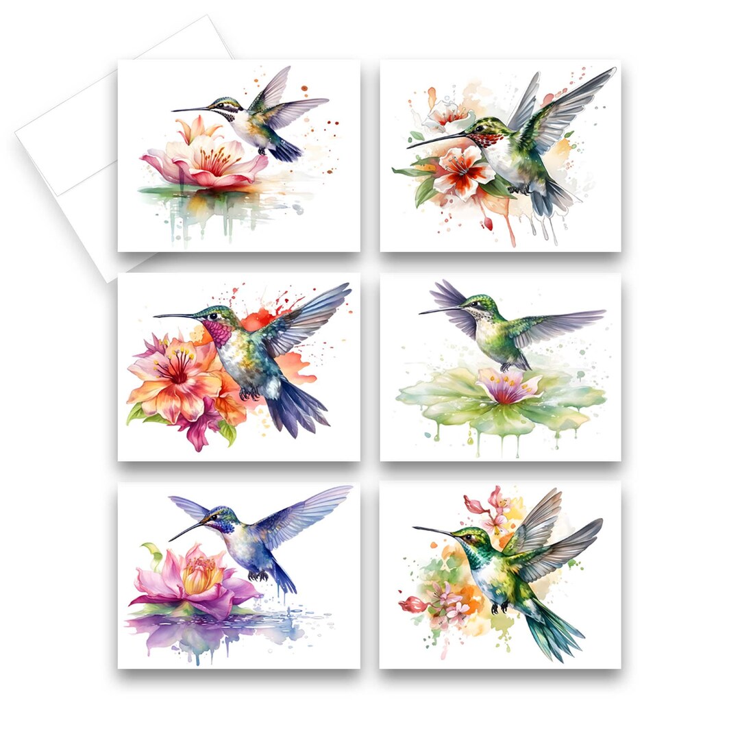 NOTE CARDS, Assorted Hummingbird Greeting Cards, Stationery Set, Blank ...
