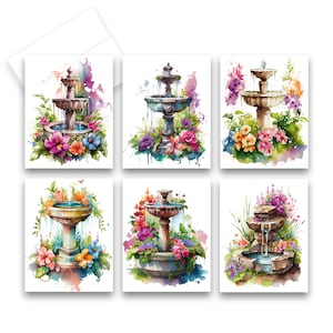 Note Card Set, Water Fountain Cards, Assorted Cards, Watercolor Note ...