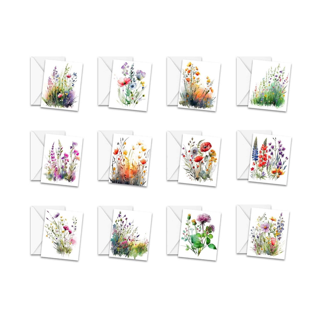 NOTECARDS, Assorted Watercolor Flowers Greeting Card Set, Stationery ...