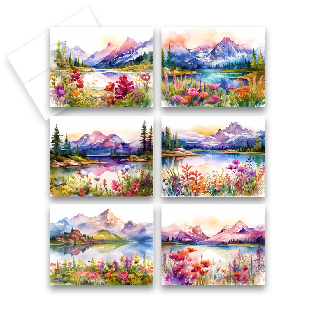Mountain Landscape Card Set, Watercolor Cards, Assorted Cards ...