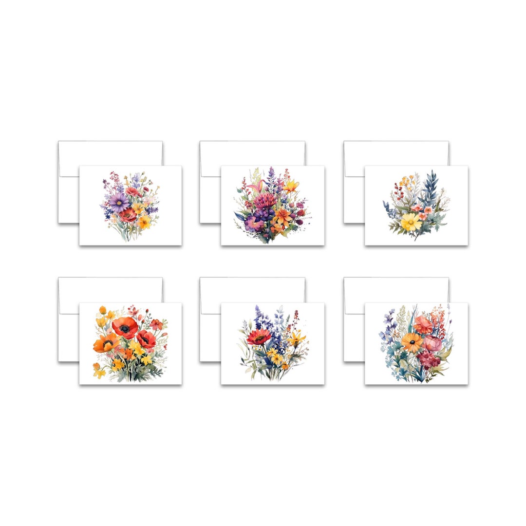 NOTECARDS, Assorted Wild Flower Greeting Card Set, Stationery, Floral ...