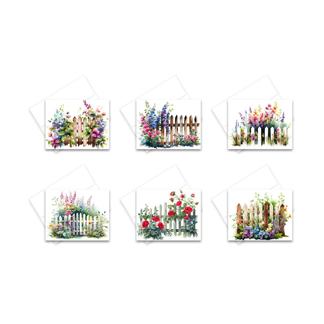 Note Card Flower Set, Garden Fence Cards, Note Card Pack, Assorted ...
