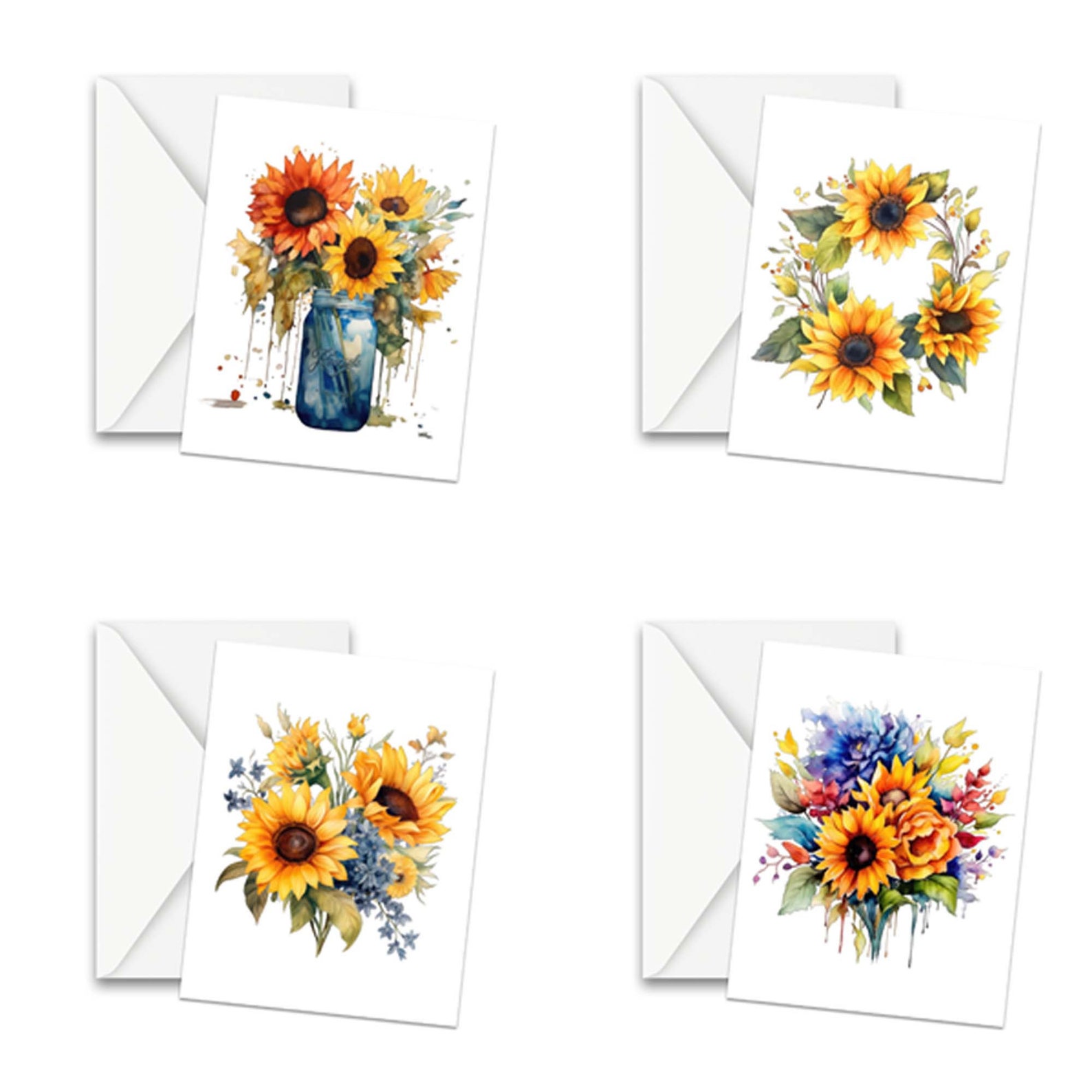 NOTECARDS Assorted Watercolor Sunflower Greeting Card Set - Etsy