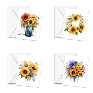 NOTECARDS, Assorted Watercolor Sunflower Greeting Card Set, Stationery ...