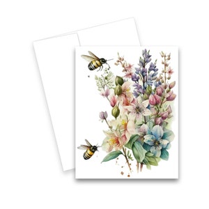 Wildflower & Bees Assorted Cards, Bumble Bee Cards, Set of Blank Note ...