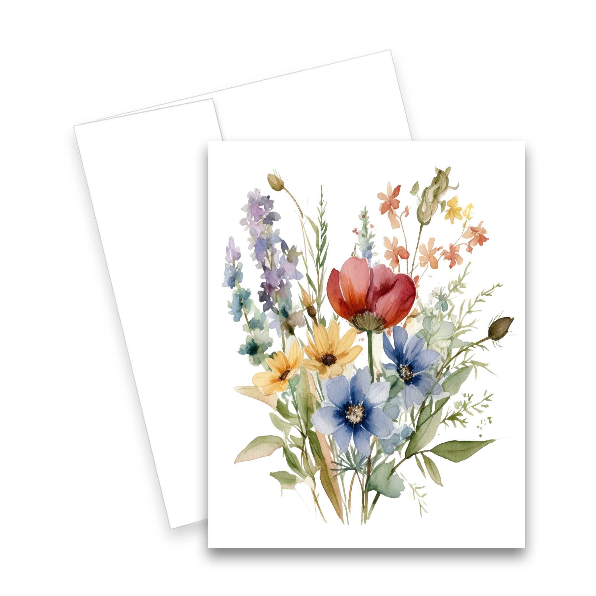 Note Card Set, Assorted Wild Flower Greeting Cards, Floral Stationery ...